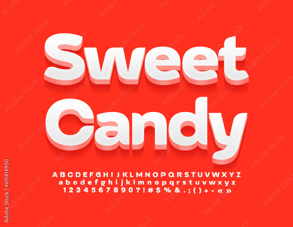 Vector bright banner Sweet Candy. Stylish 3D Font. Modern White ...