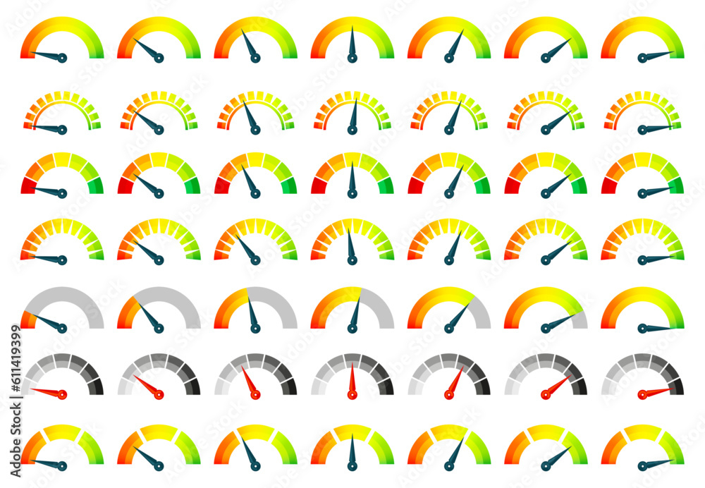 Gauge meter. Rating scale bar indicator with arrow speedometer ...
