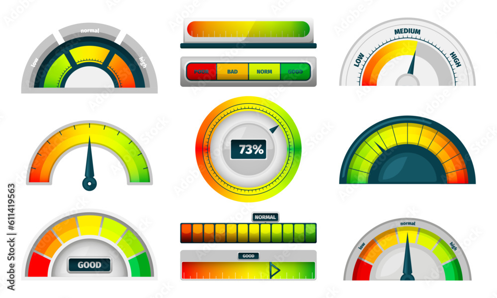 Speedometer indicator. Energy and rate measurement dial with arrow ...