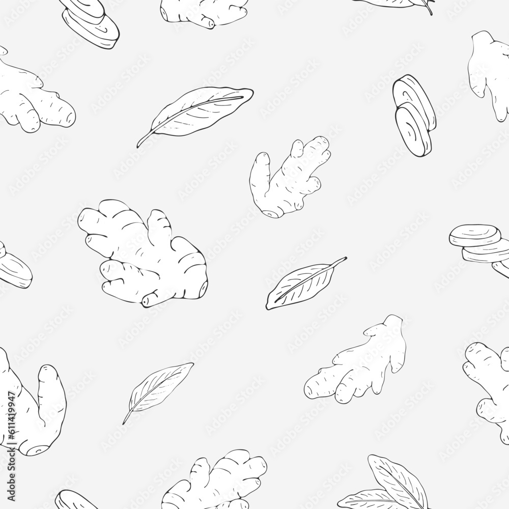 Ginger seamless pattern on gray background, for fabrics, wrapping paper ...