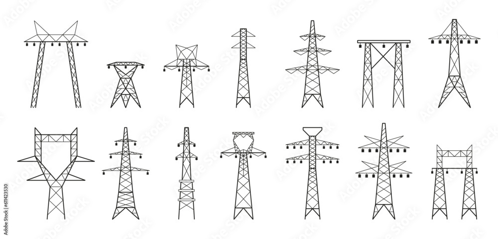 Electric line pole. Grid power transmission and distribution, high ...