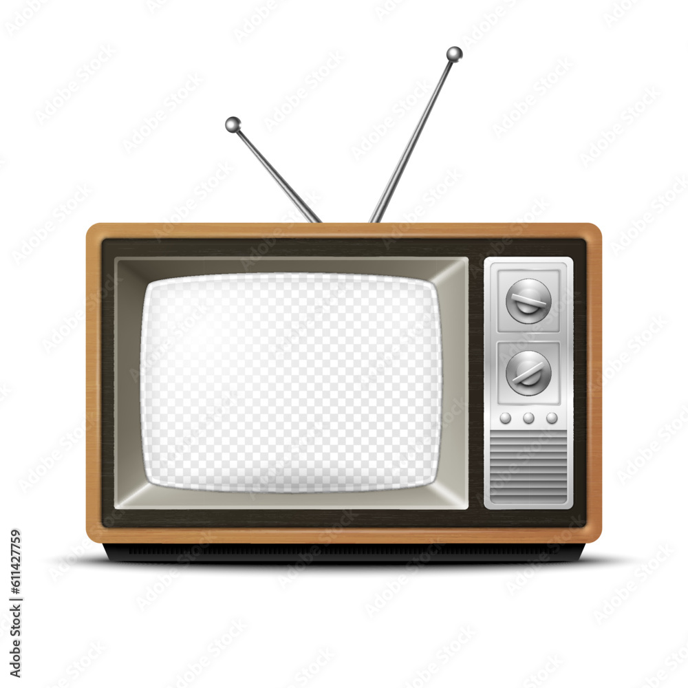 Vector Retro TV Receiver with Wooden Frame and Transparent Screen ...