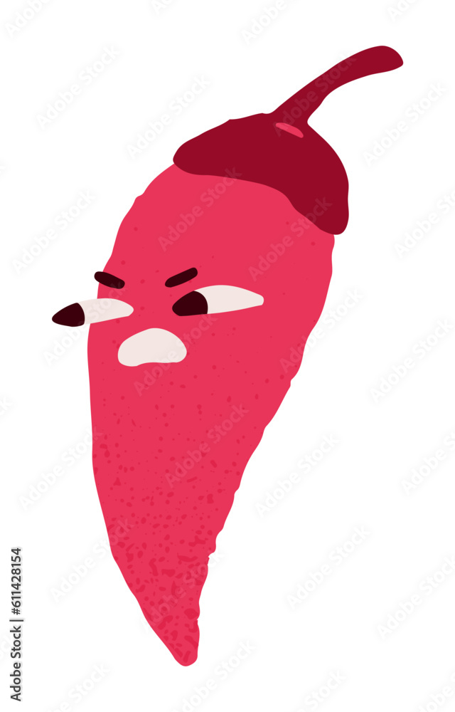 Hot red chilli pepper with angry mad face expression. Spicy vegetable ...