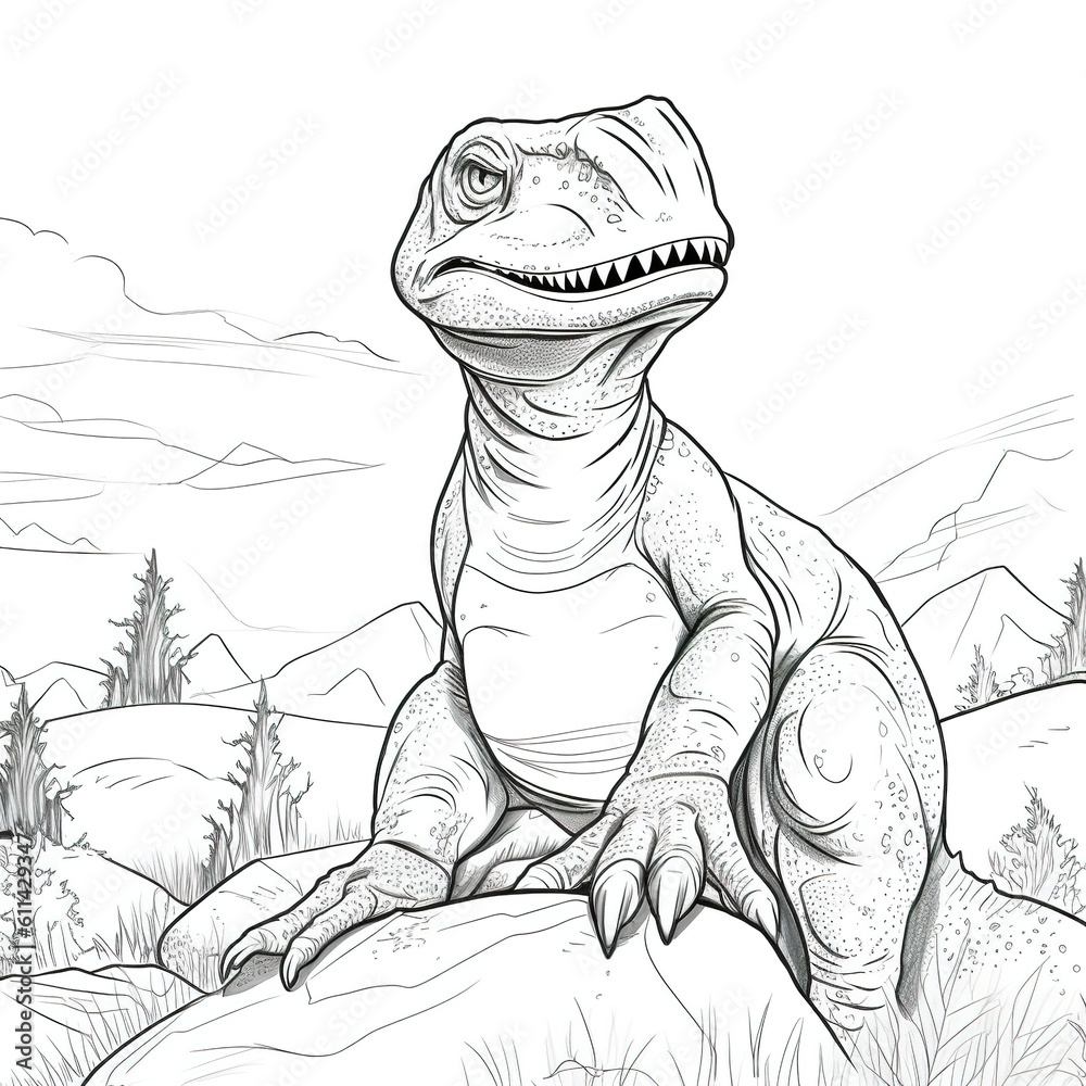 Coloring Page of a Dinosaur for Kids. No colour. Drawing Stock ...
