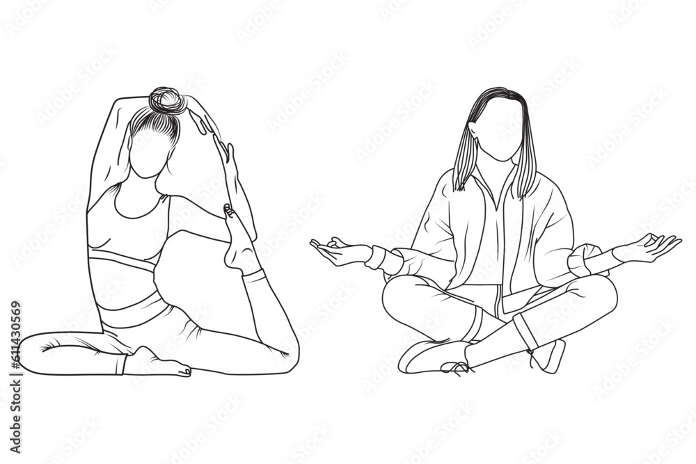 Women's yoga pose outline elegant line art drawing Stock Vector | Adobe ...