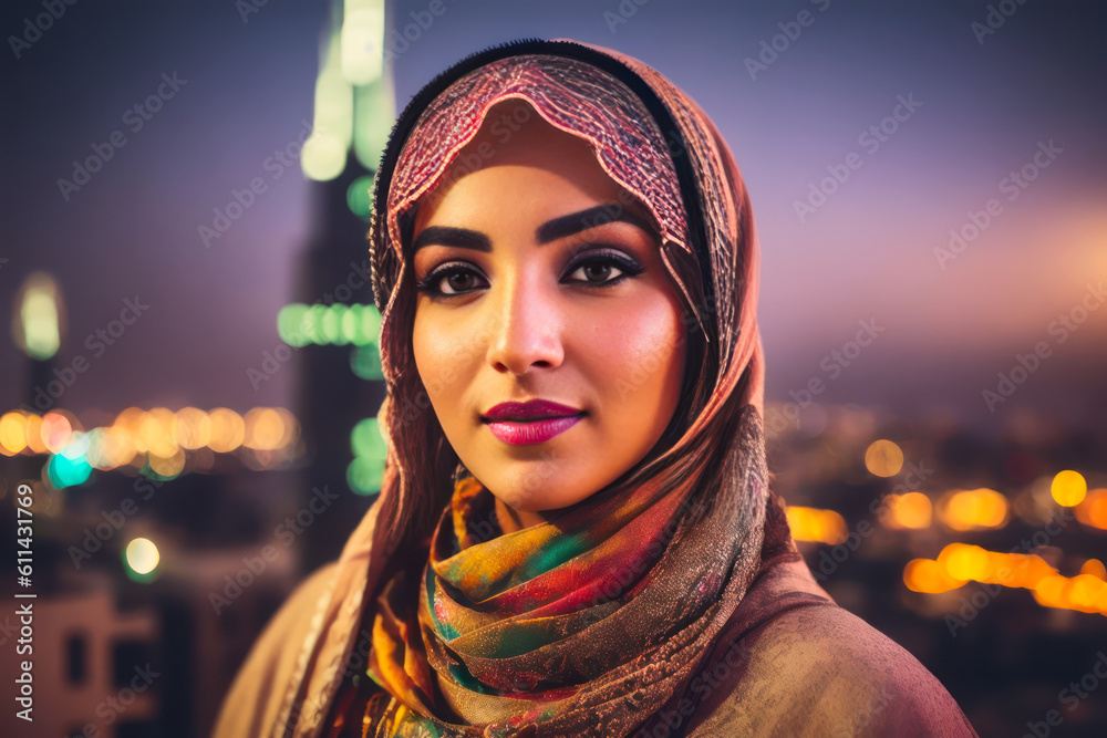 Digital portrait of the beautiful Arab woman in traditional clothes ...