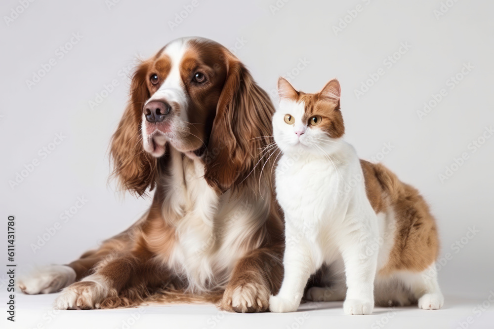The domestic duo of a dog and cat sitting together, showcasing the ...