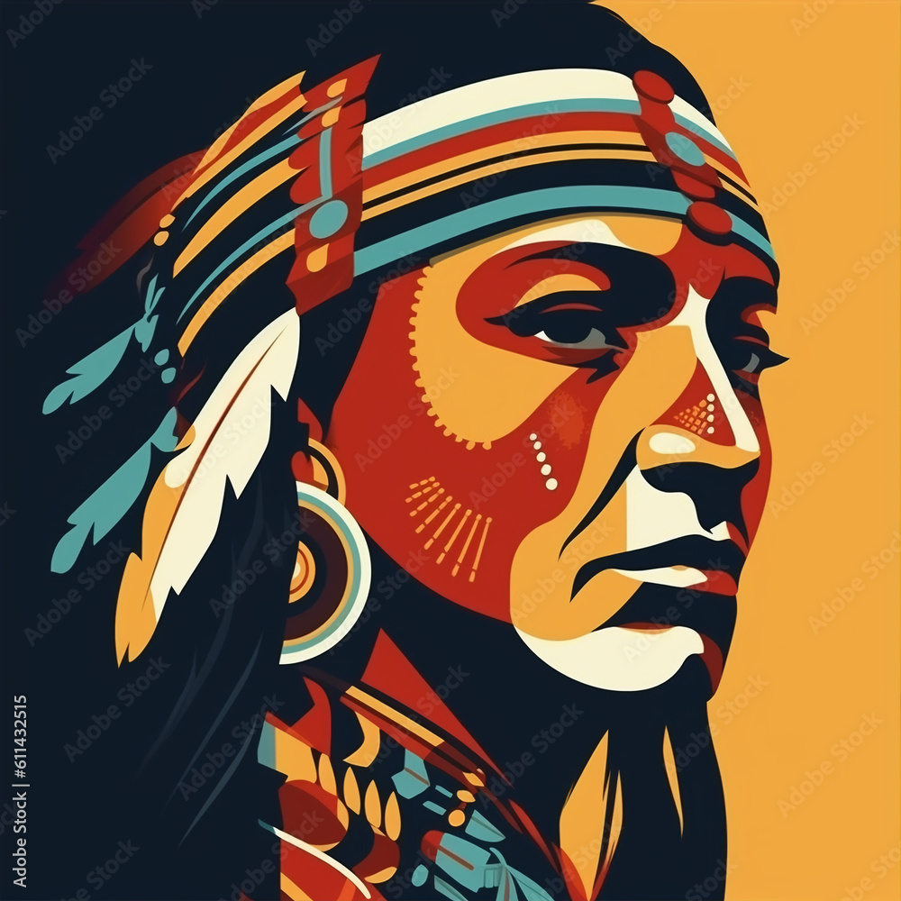 Indigenous man on multicolored background. Indigenous man wearing ...