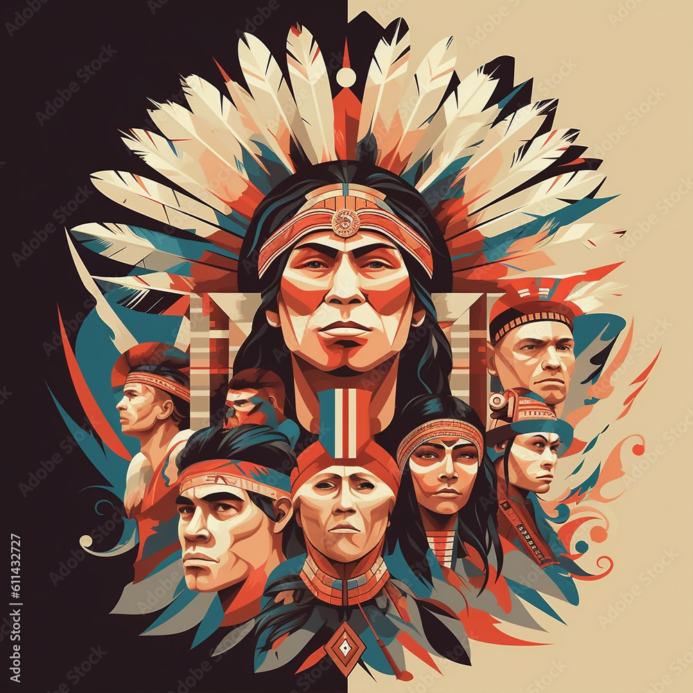 Indigenous people on abstract multicolored background. Indigenous ...