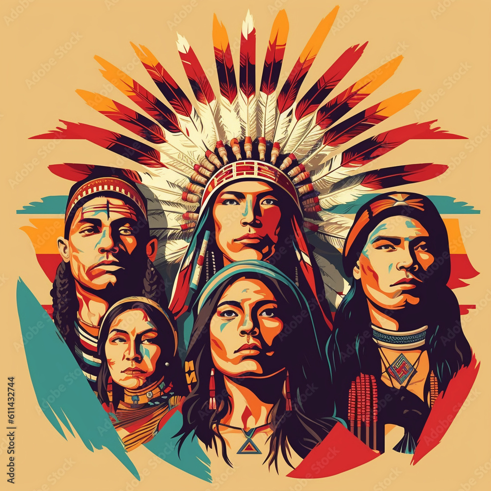 Indigenous people on abstract multicolored background. Indigenous ...