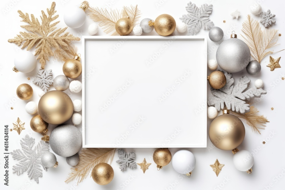 Silver and gold christmas decorations on a white background Generative ...