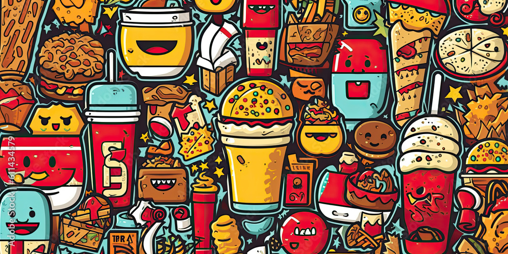 Fastfood hand drawn cartoon doodles illustration. Fast food funny ...