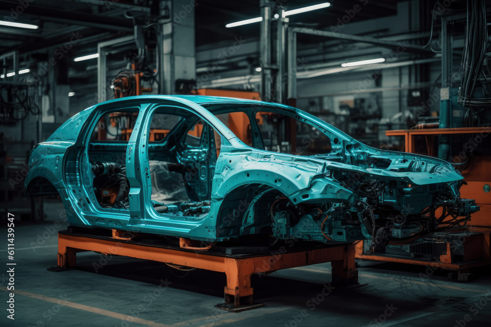 Automated conveyor line for car assembly, futuristic concept, AI ...