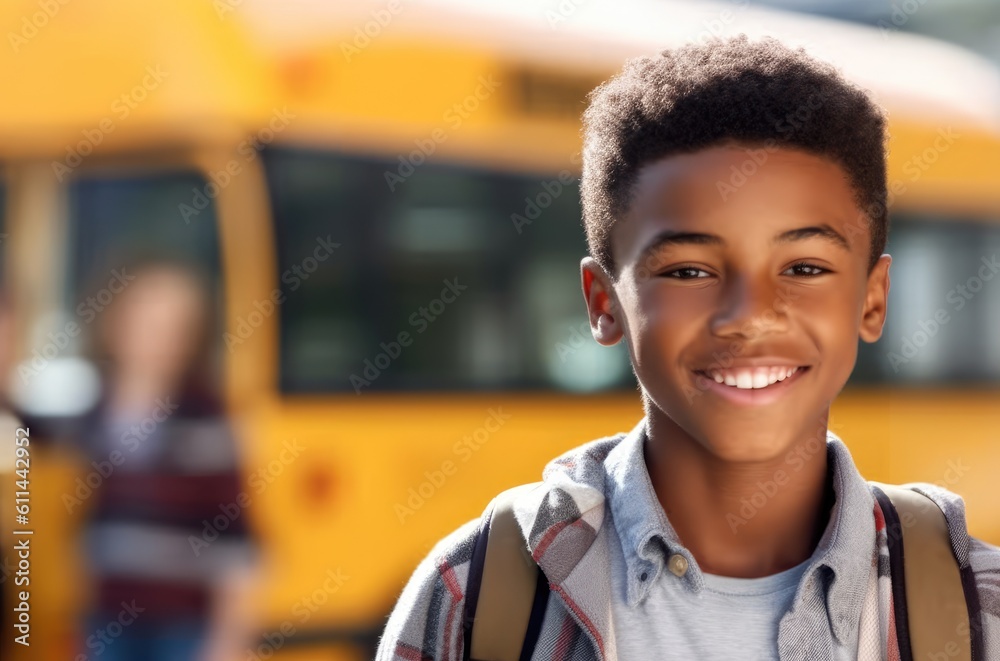 School Bus African American teenage boy Student After Getting Off Of ...