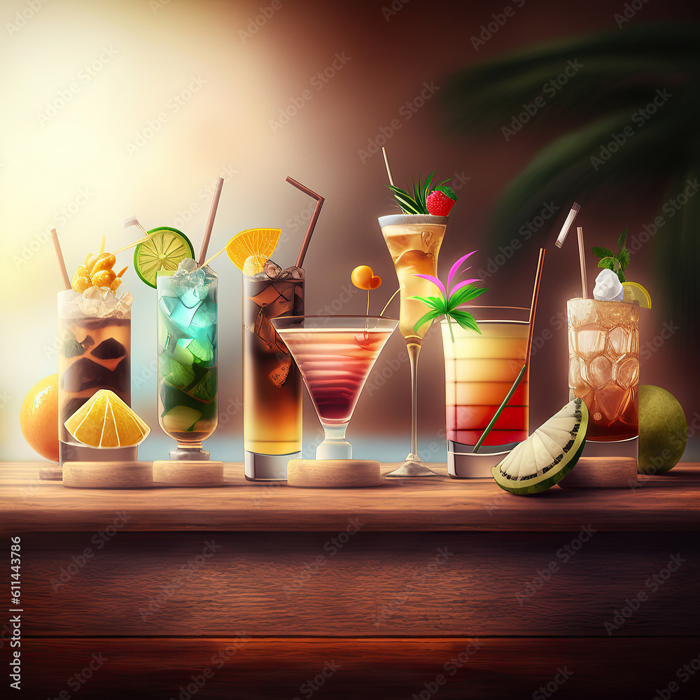 Ai generated illustration Assorted cocktails on black background. Stock ...