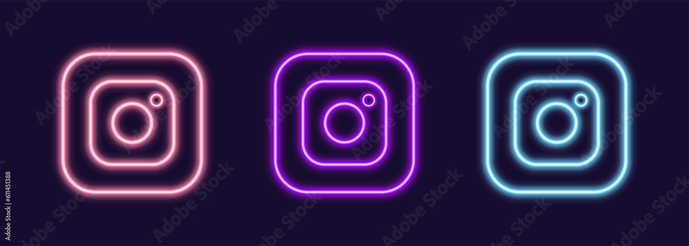 Set of neon Instagram glowing ui ux icons. Stock Vector | Adobe Stock
