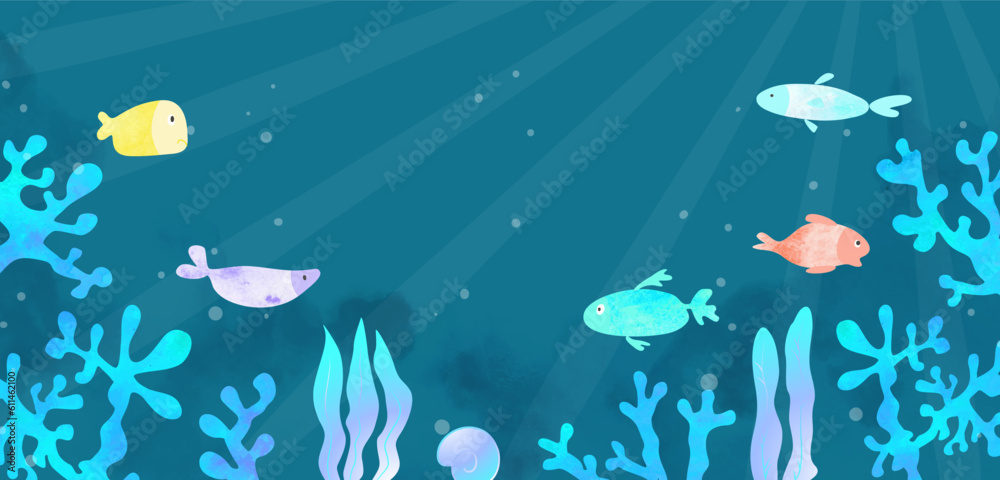 Beautiful sea background with fish, corals and algae.Modern design for ...