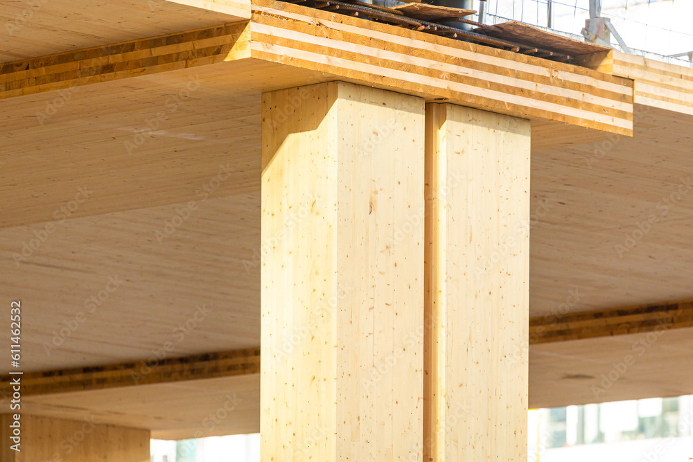Detail of an laminated mass timber multi story green, sustainable ...