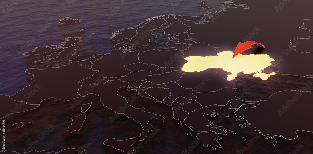Ukraine-Russia Crisis. 3D Rendering illustration Dark Blue Map of ...