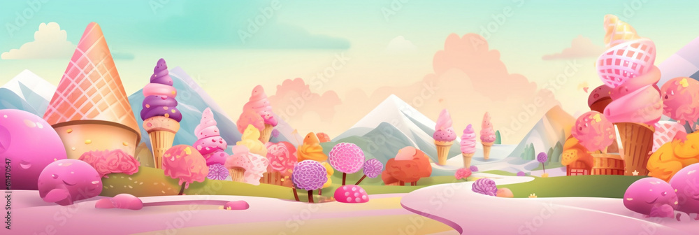 Ice cream land, Fairy tale landscape made in ice cream, banner ...