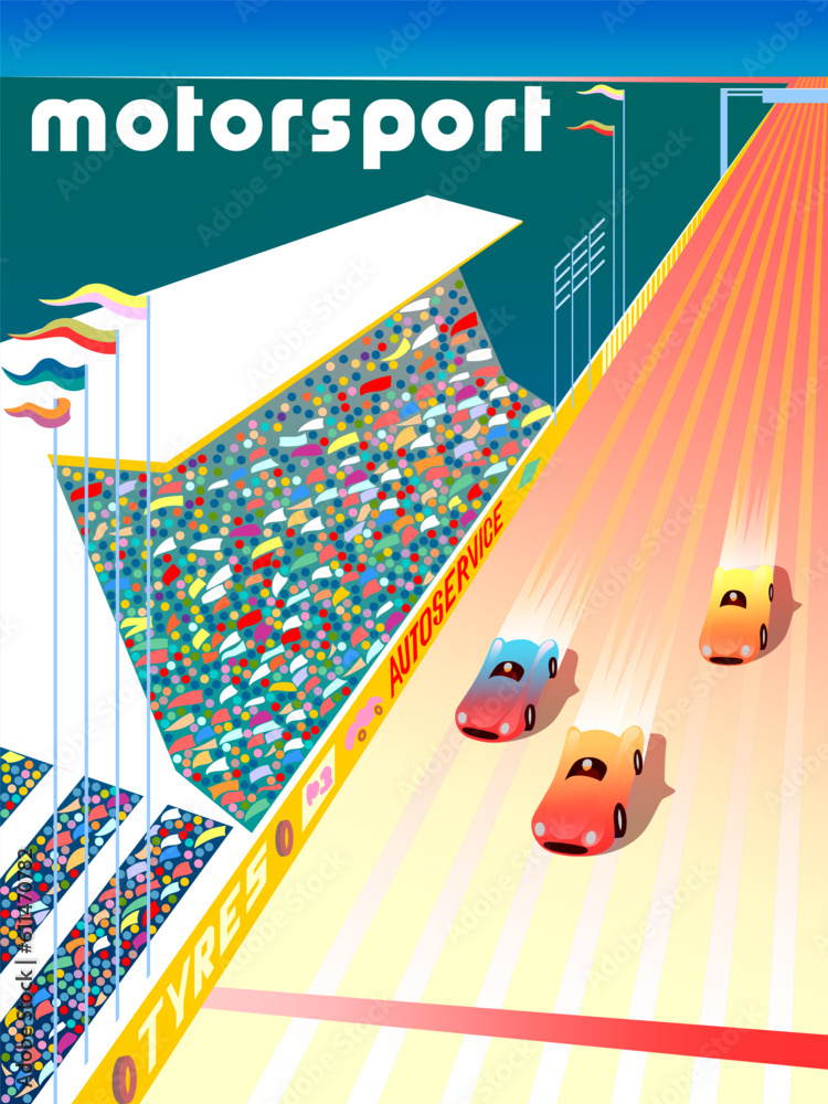 High-speed cars on the race track. Handmade drawing vector illustration ...