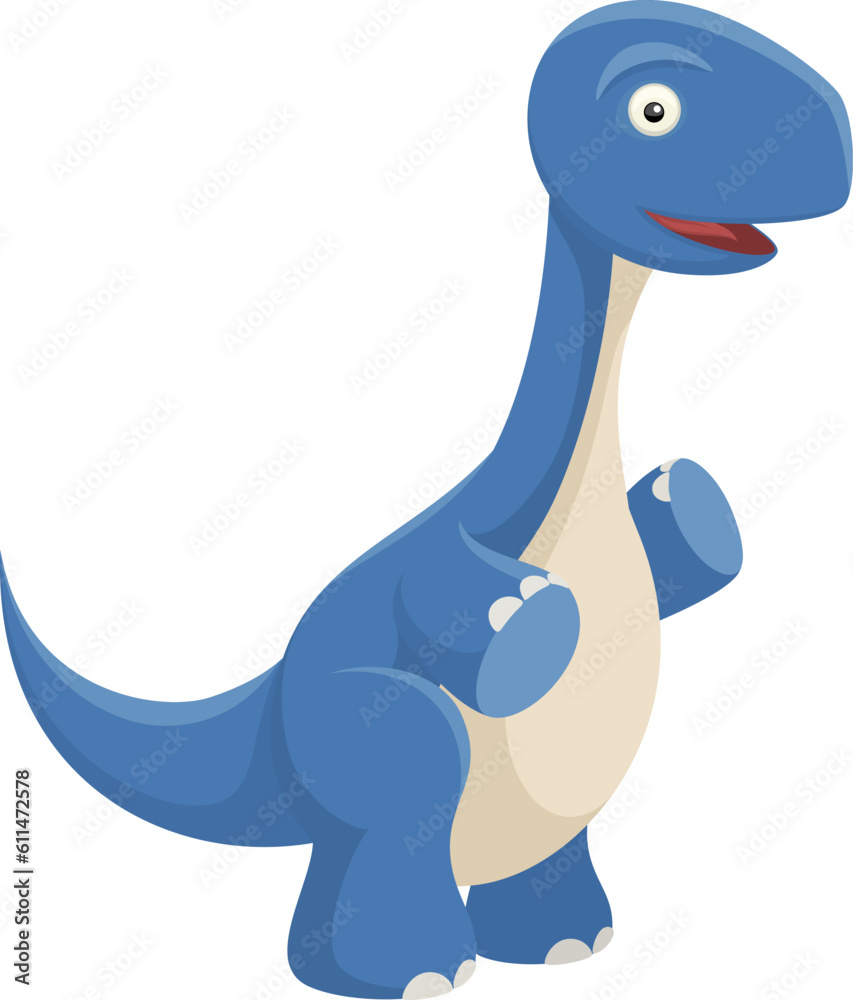 Vector illustration of a happy blue cartoon dinosaur standing on his ...