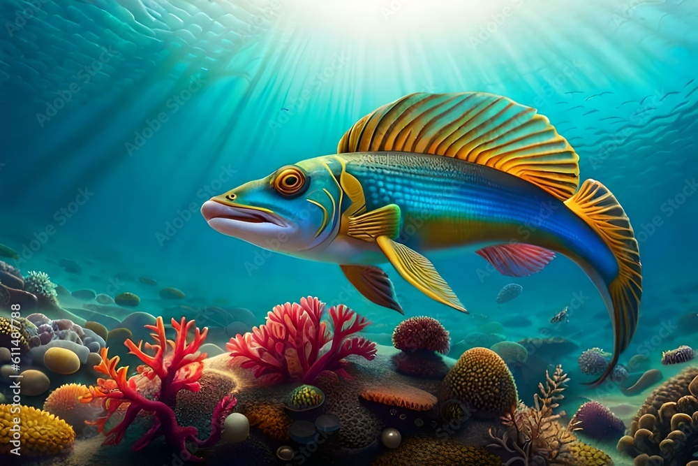 mythical sea creature emerging from the depths of the ocean, with a ...