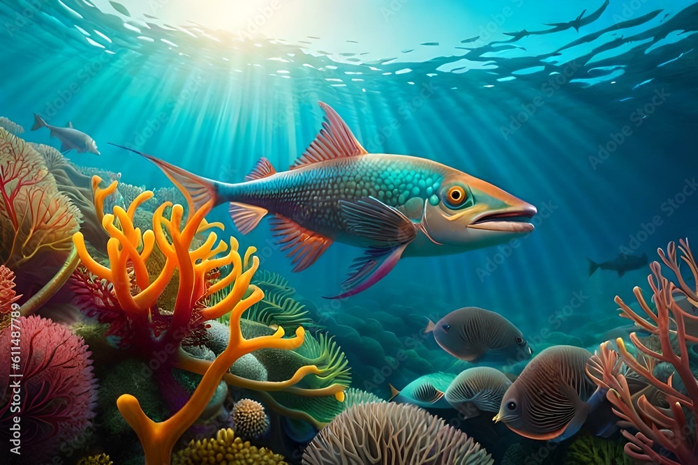 mythical sea creature emerging from the depths of the ocean, with a ...