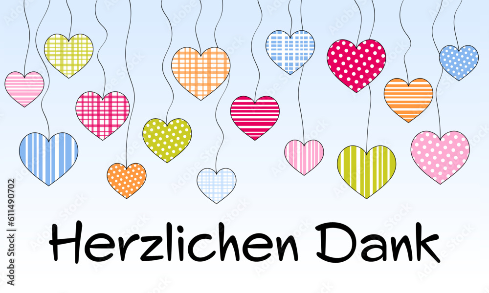 Herzlichen Dank - Schriftzug in deutscher Sprache. Danksagungskarte mit ...