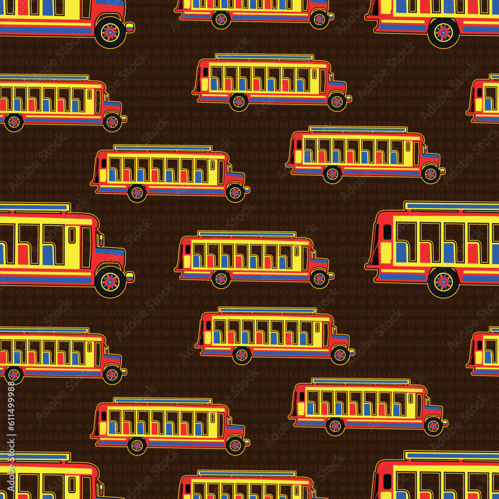 Beautiful colored colombian bus knowed as "chiva" seamless repeat with ...