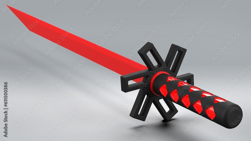 Single Red Black Samurai Sword isolated on white background. Sword with ...