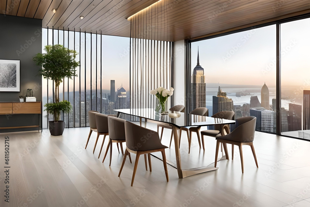 a high-end cafe, where a sleek glass-top table takes center stage ...