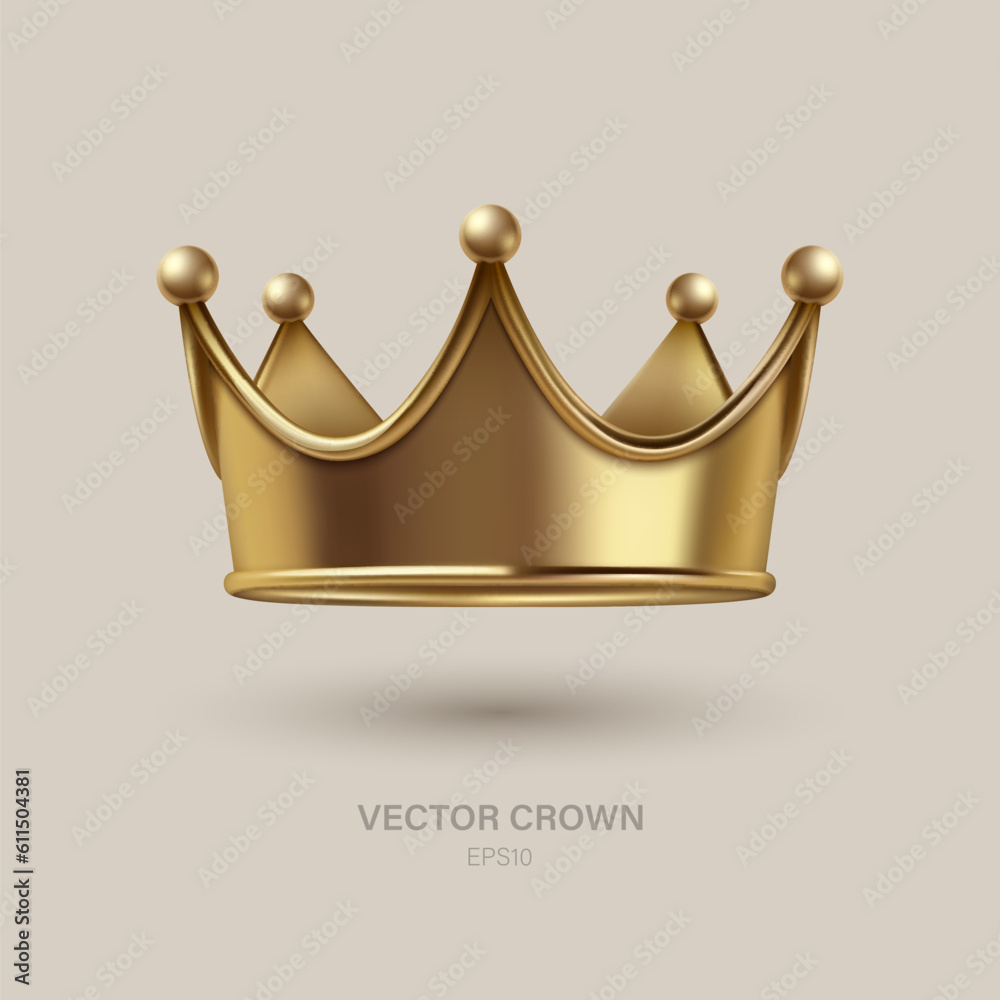 Vector 3d Realistic Golden Crown Icon Closeup Isolated. Yellow Metallic ...