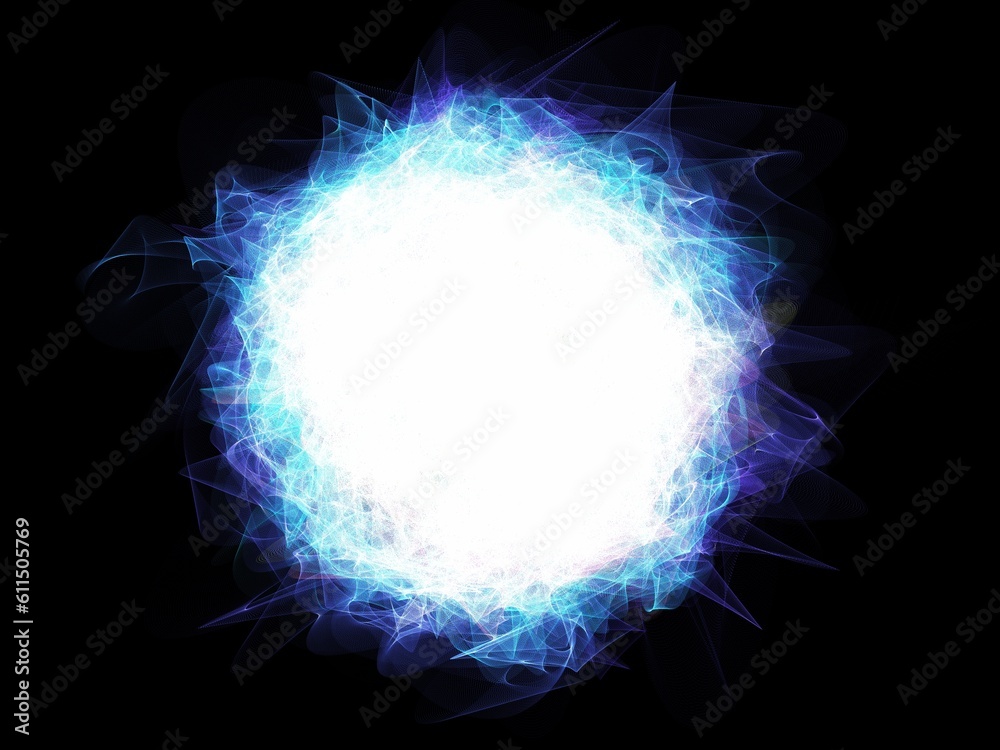 Magic light energy ball. Abstract blue neon flame, smoke and plasma ...