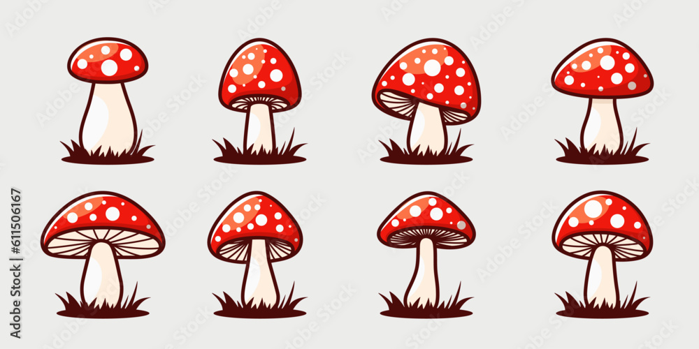 Vector Flat Mushroom Icon Set Isolated. Amanita Muscaria, Fly Agaric ...