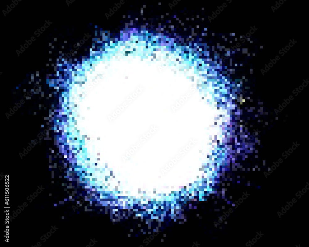 Pixelated magic light energy ball. Abstract blue neon flame, smoke and ...