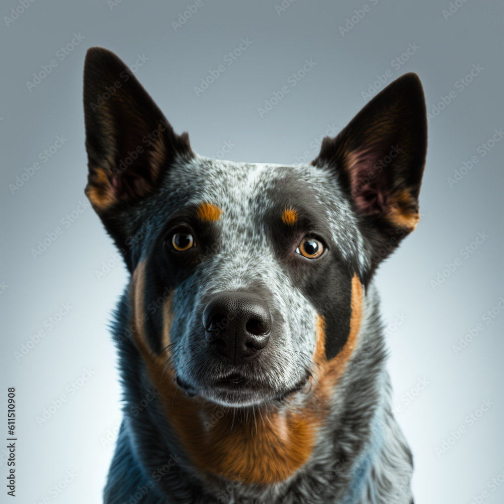 Australian blue heeler cattle dog sutdio portrait as domestic herder ...