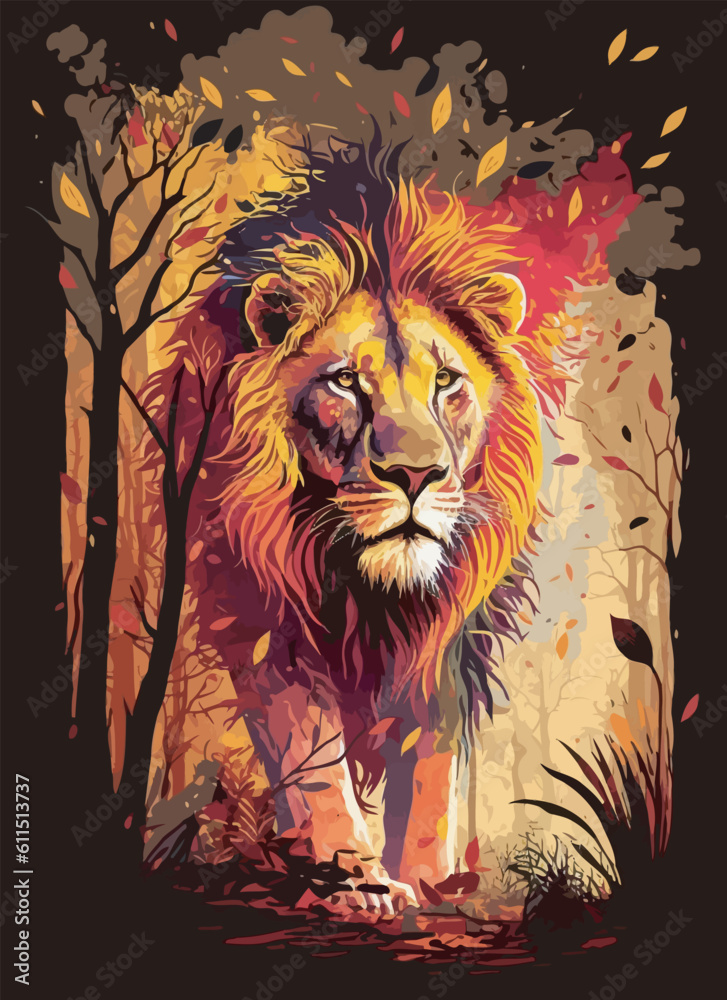Lion. abstract portrait of a lion in the jungle background with ...