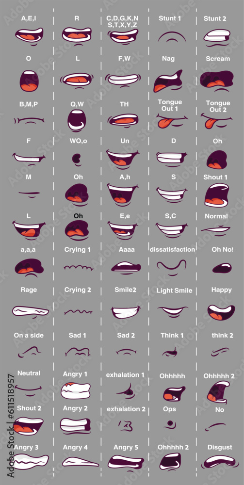 cartoon character talking mouth and lips expressions vector animations ...
