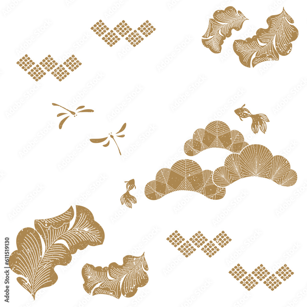 Japanese background vector. Gold icon and element for decoration on ...