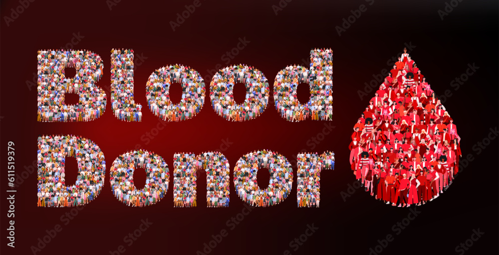 Vetor de World Blood Donor Day June 14. Large group of people forming ...