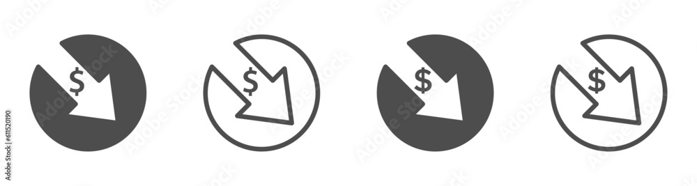 Dollar decrease vector icons. cost reduction icons set Stock Vector ...