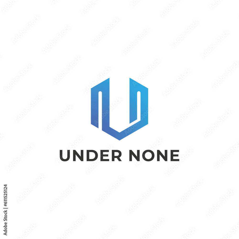 Abstract initial letter UN or NU logo in blue color isolated in white ...
