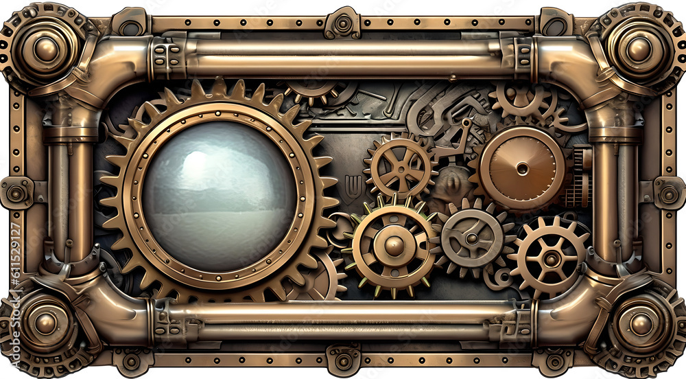 rectangular frame in steampunk style with a white background. Ornate ...