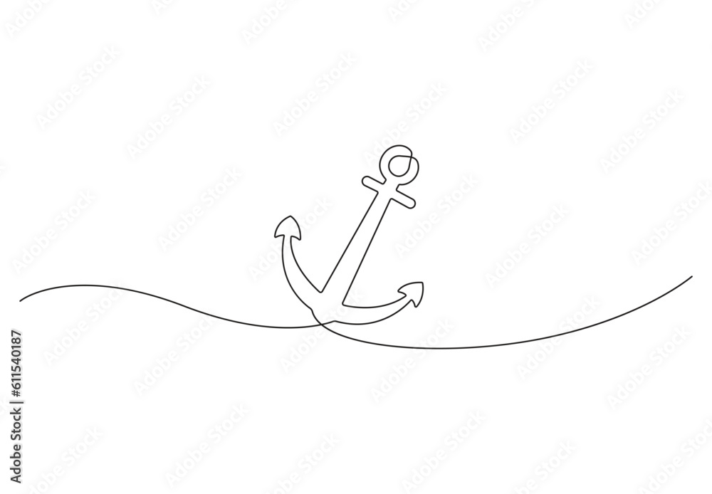 Continuous line drawing of an anchor vector illustration. Anchor linear ...