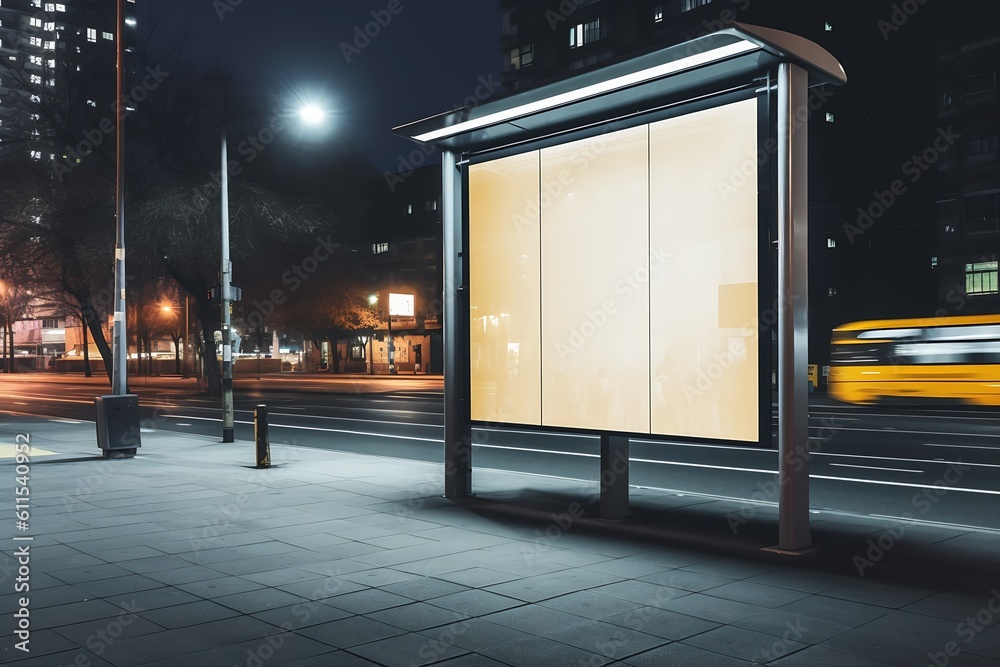 bus stop night metallic surfaces rustic secure portal black background ...