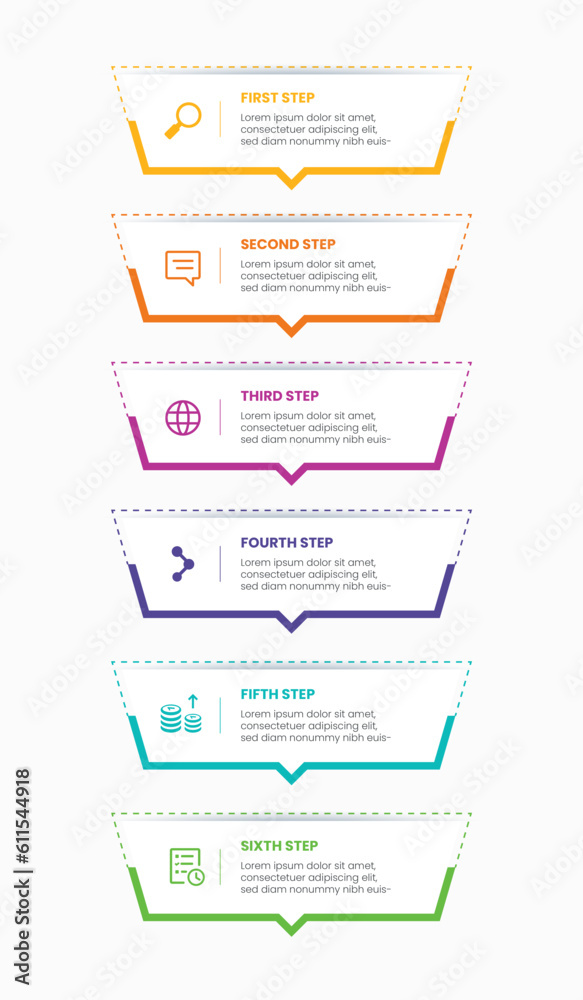 6 step infographic template design. vertical step by step business ...