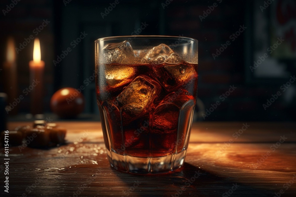 Illustration of a realistic glass of cola with ice and sweat ...