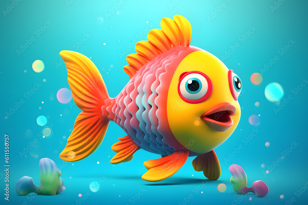 Cute Colorful cartoon 3d Fish with big eyes, Color full 3d cartoon fish ...