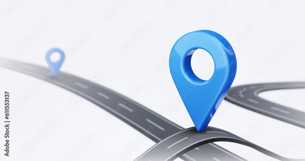 Blue location 3d icon of traffic street route map symbol or navigation ...